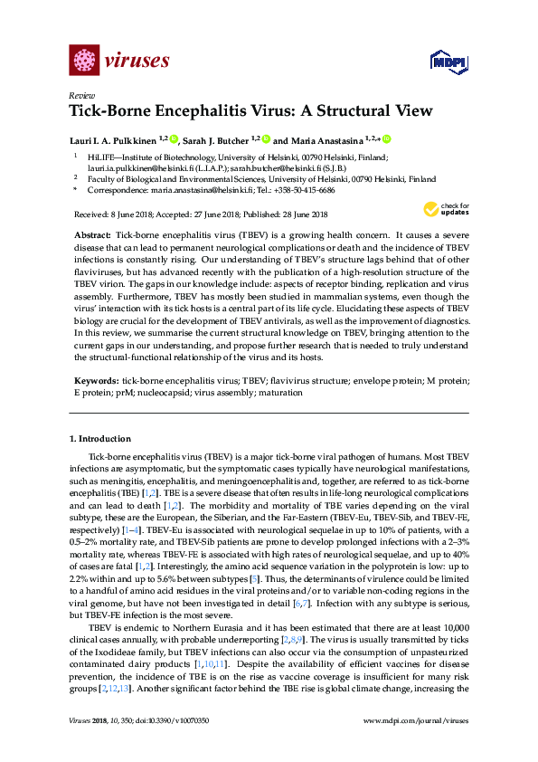 (PDF) Tick-Borne Encephalitis Virus: A Structural View