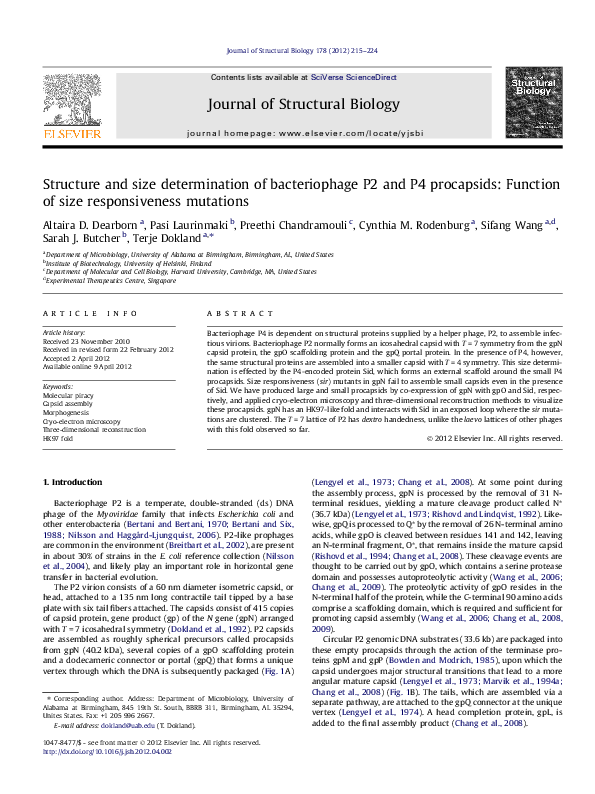 (PDF) Structure and size determination of bacteriophage P2 and P4 ...
