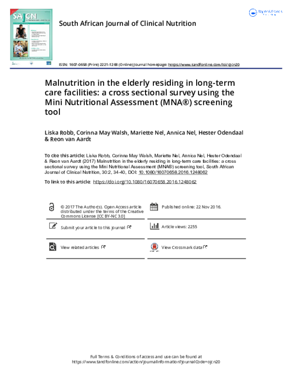 (PDF) Malnutrition in the elderly residing in long-term care facilities ...