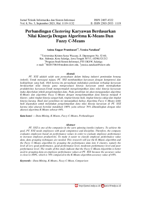 (PDF) Perbandingan Clustering Karyawan Berdasarkan Nilai Kinerja Dengan Algoritma K-Means Dan ...