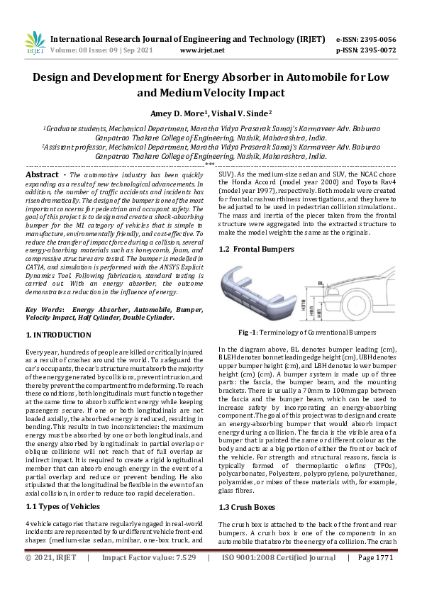 (PDF) Design and Development for Energy Absorber in Automobile for Low ...