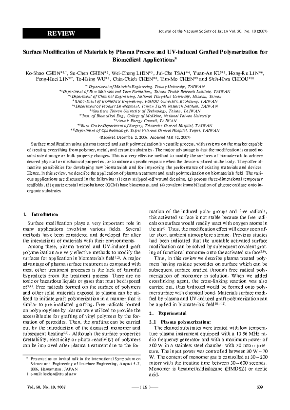 (PDF) Surface Modification of Materials by Plasma Process and UV ...
