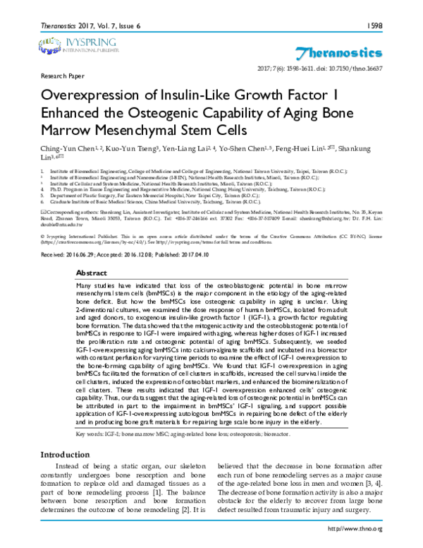 (PDF) Overexpression of Insulin-Like Growth Factor 1 Enhanced the Osteogenic Capability of Aging ...