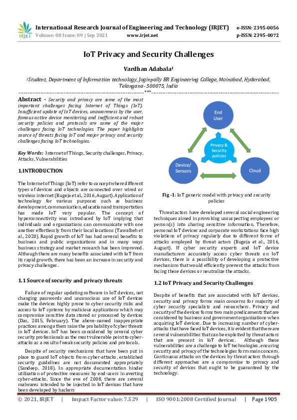 Pdf Irjet Iot Privacy And Security Challenges
