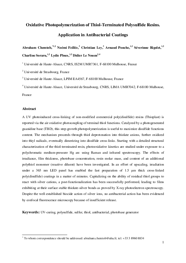 (PDF) Oxidative photopolymerization of thiol-terminated polysulfide ...