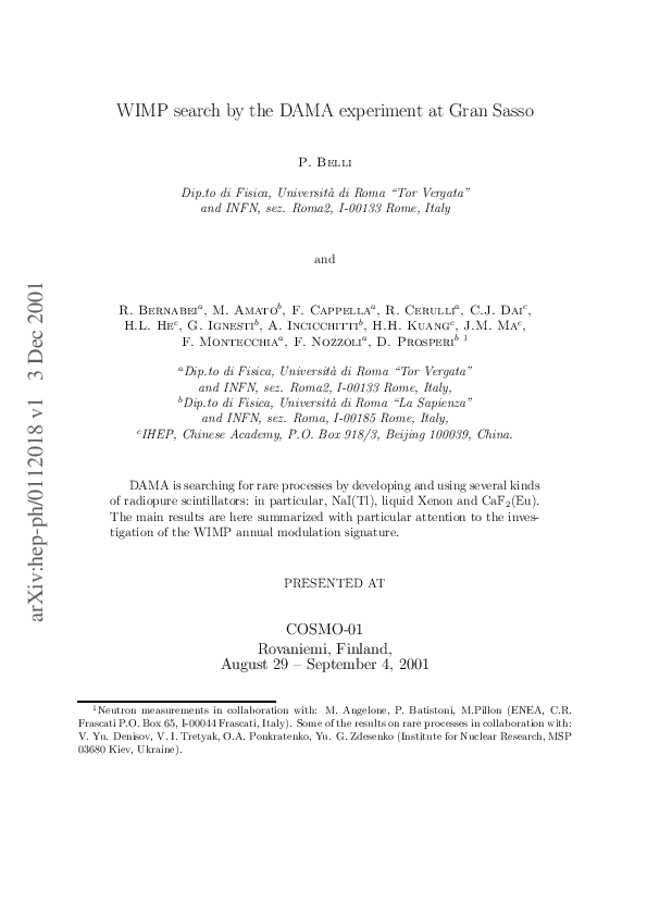 (PDF) WIMP search by the DAMA experiment at Gran Sasso