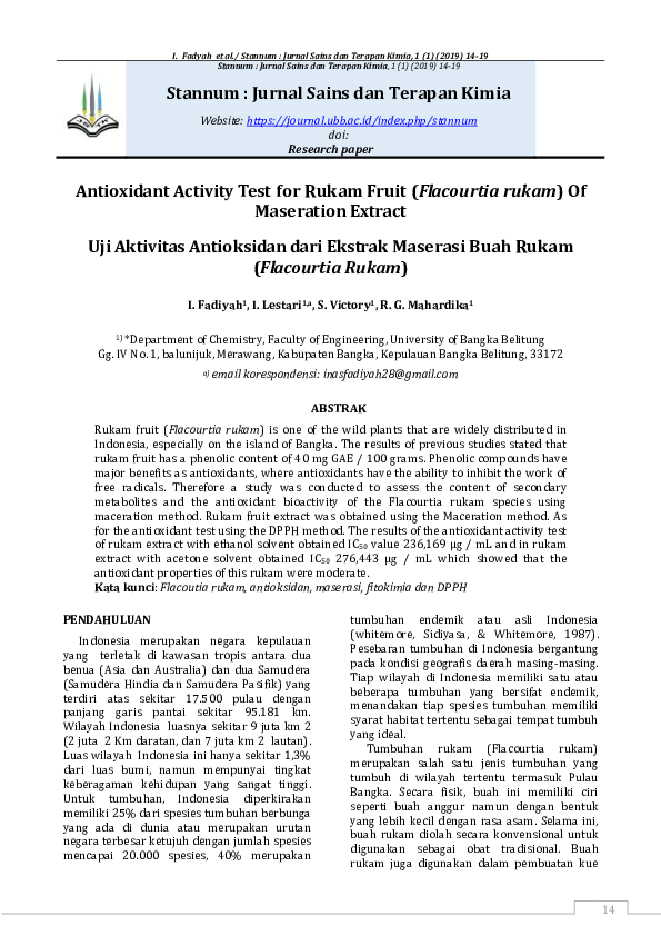 (PDF) Antioxidant Activity Test for Rukam Fruit (Flacourtia rukam) Of ...