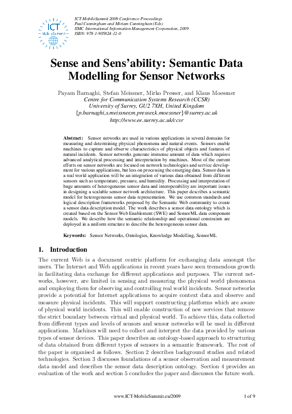 (PDF) Sense and sens’ ability: Semantic data modelling for sensor networks