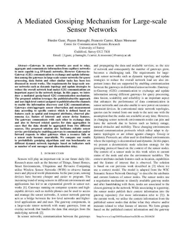 (PDF) A mediated gossiping mechanism for large-scale sensor networks