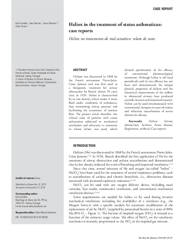 (PDF) Heliox in the treatment of status asthmaticus: case reports
