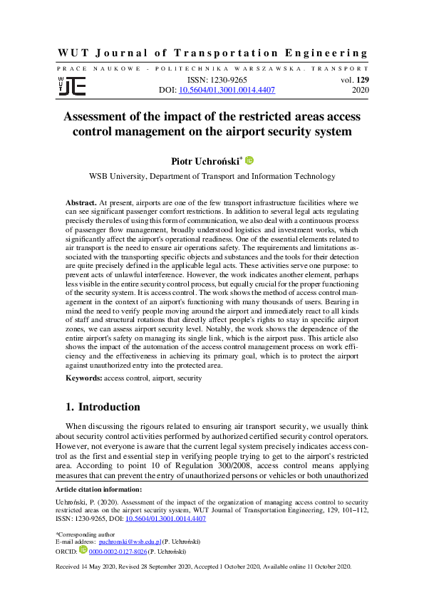 (PDF) Assessment of the impact of the restricted areas access control ...