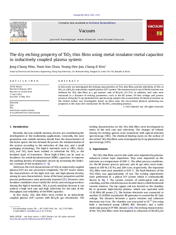 (PDF) The dry etching property of TiO2 thin films using metal-insulator ...