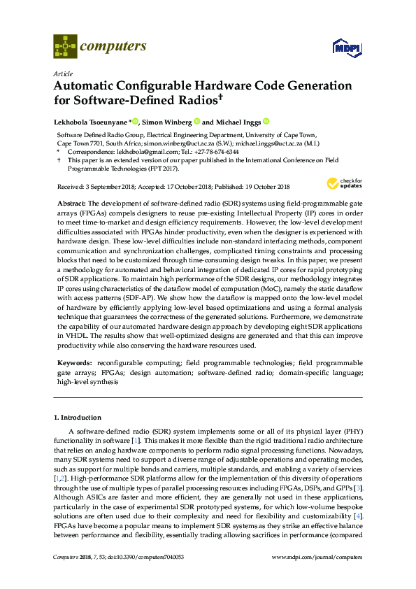 (PDF) Automatic Configurable Hardware Code Generation for Software-Defined Radios