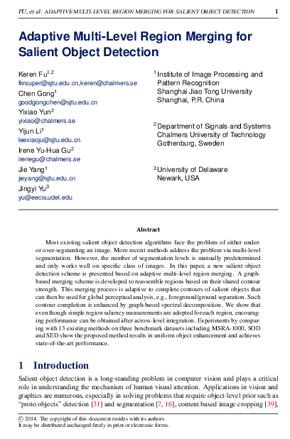 (PDF) Adaptive Multi-Level Region Merging for Salient Object Detection (PDF) Adaptive Multi-Level Region Merging for Salient Object Detection