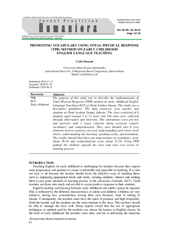 (PDF) Promoting Total Physical Response (TPR) Method on Early Childhood ...