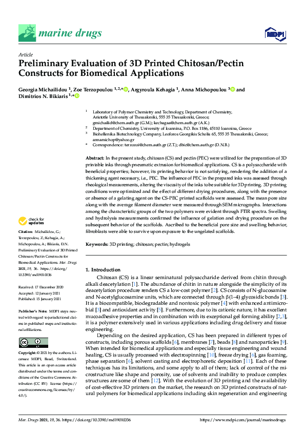 (PDF) Preliminary Evaluation of 3D Printed Chitosan/Pectin Constructs ...