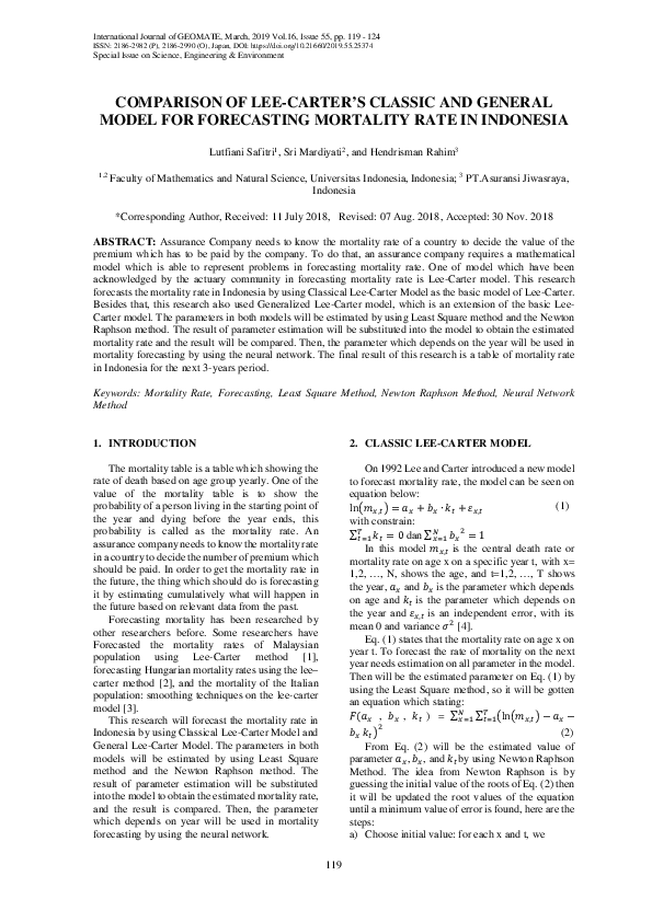 (PDF) Comparison of Lee-Carter’s Classic and General Model for Forecasting Mortality Rate in ...