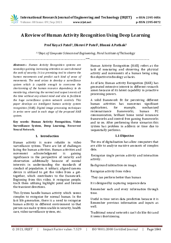 (PDF) IRJET- A Review of Human Activity Recognition Using Deep Learning