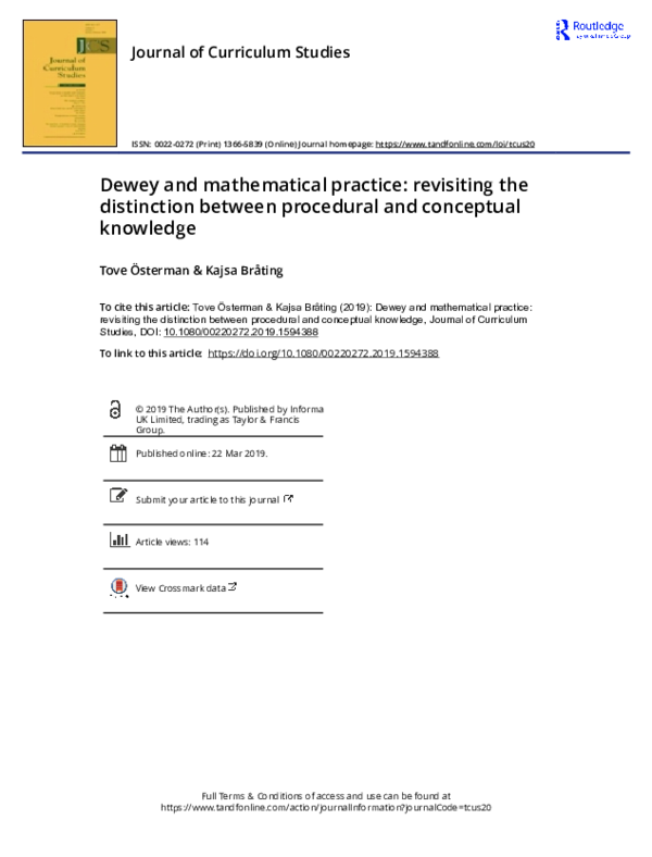 (PDF) Dewey and mathematical practice: revisiting the distinction ...