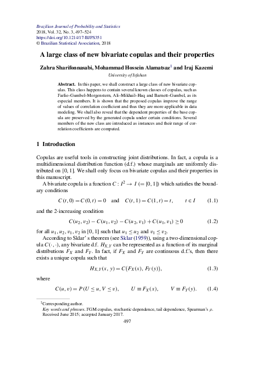 Pdf A Large Class Of New Bivariate Copulas And Their Properties