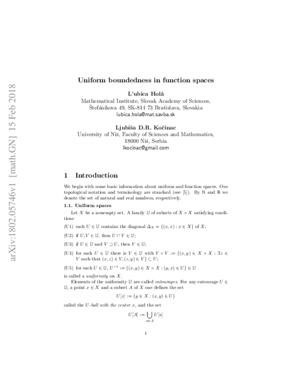 (PDF) Uniform boundedness in function spaces