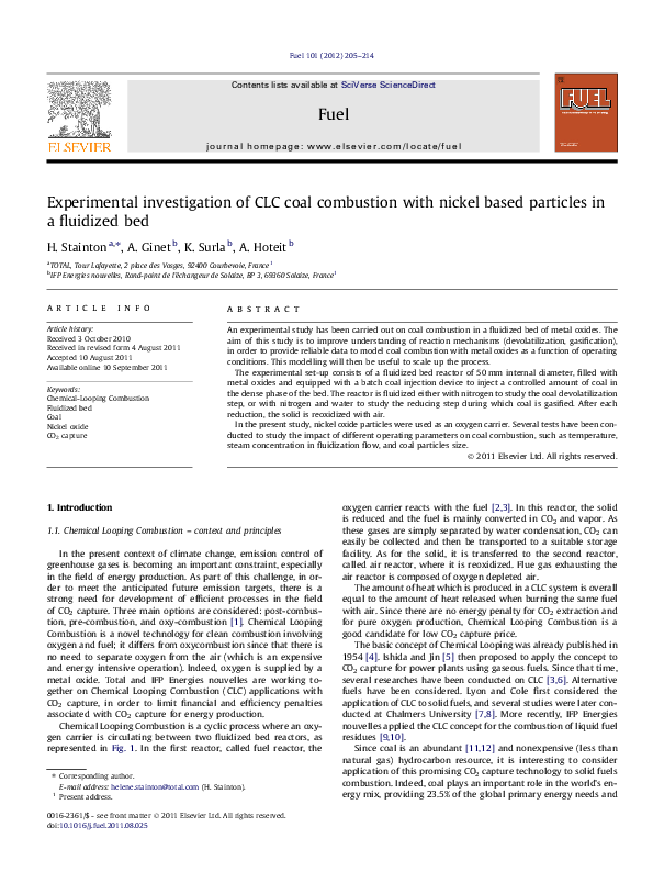 (PDF) Experimental investigation of CLC coal combustion with nickel ...