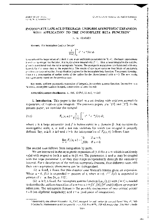 (PDF) Incomplete Laplace Integrals: Uniform Asymptotic Expansion with Application to the ...