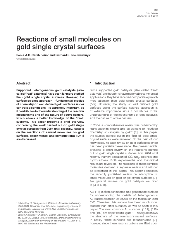 (PDF) Reactions of small molecules on gold single crystal surfaces