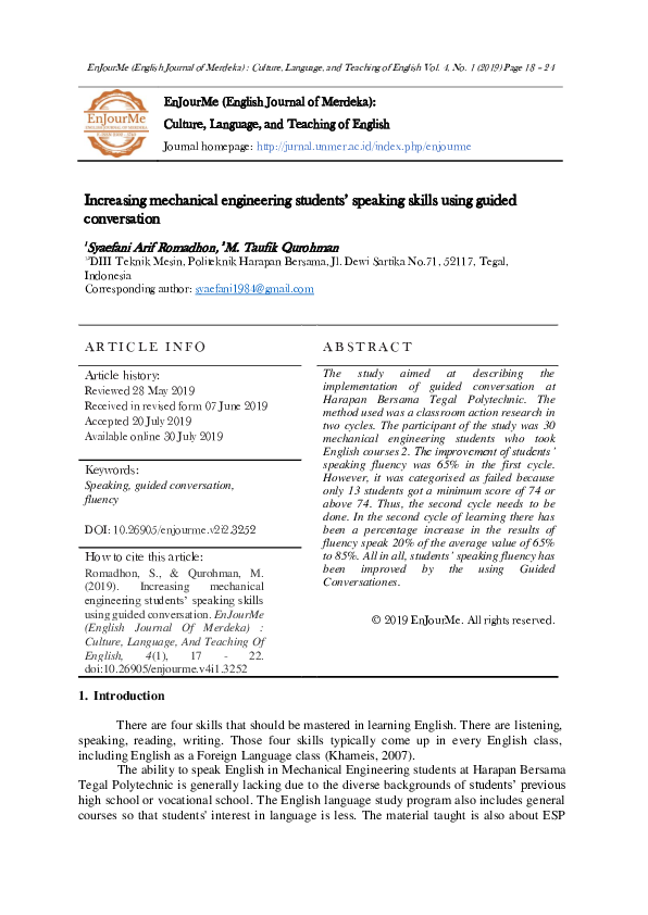 (PDF) Increasing mechanical engineering students’ speaking skills using ...