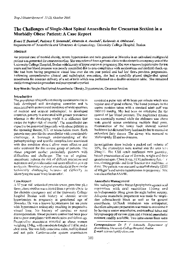 (PDF) The challenges of single-shot spinal anaesthesia for cesearean ...