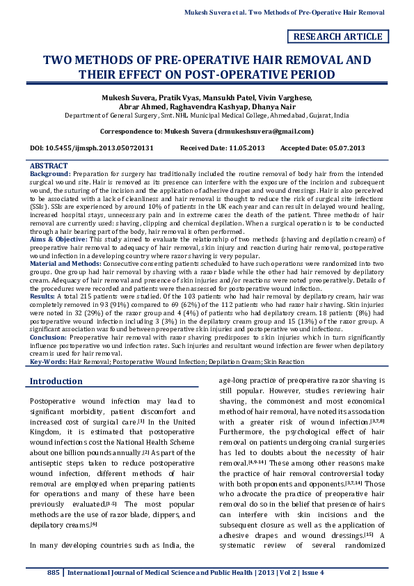 (PDF) Two methods of pre-operative hair removal and their effect on ...