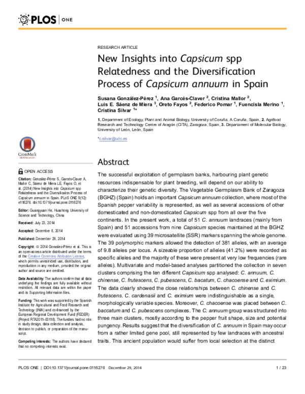 (PDF) New Insights into Capsicum spp Relatedness and the ...