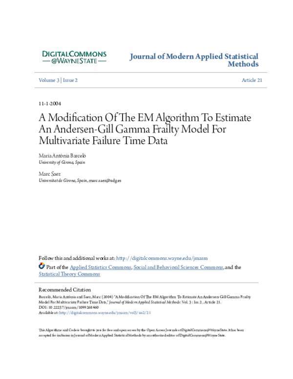 Pdf A Modification Of The Em Algorithm To Estimate An Andersen Gill