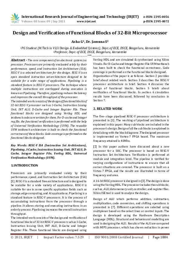 IRJET- Design and Verification of Functional Blocks of 32-Bit Microprocessor