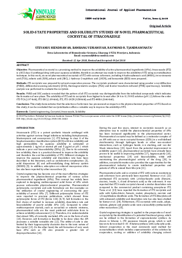 (PDF) Solid-State Properties and Solubility Studies of Novel Pharmaceutical Cocrystal of ...