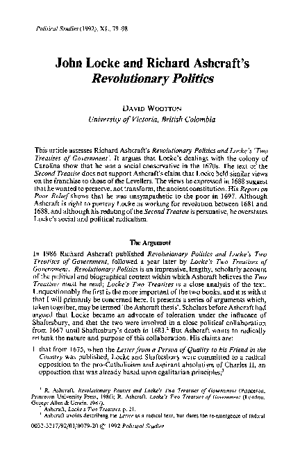 (PDF) John Locke and Richard Ashcraft's Revolutionary Politics