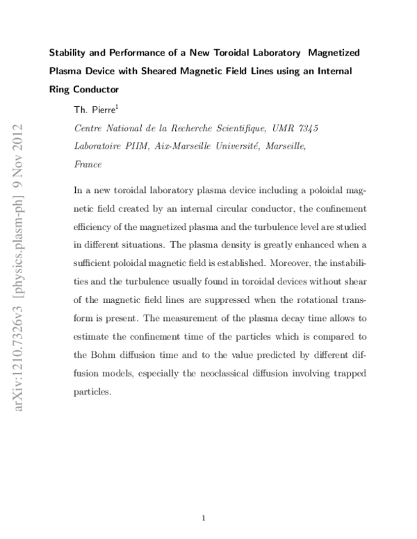 (PDF) Toroidal magnetized plasma device with sheared magnetic field ...