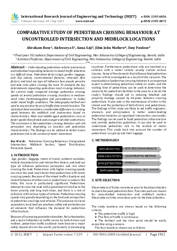 (PDF) IRJET- COMPARATIVE STUDY OF PEDESTRIAN CROSSING BEHAVIOUR AT UNCONTROLLED INTERSECTION AND ...