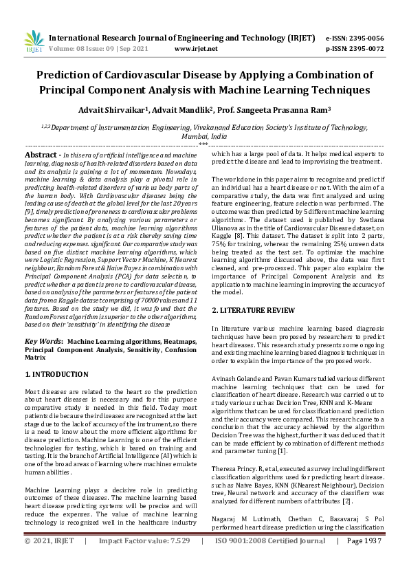(PDF) IRJET- Prediction of Cardiovascular Disease by Applying a ...
