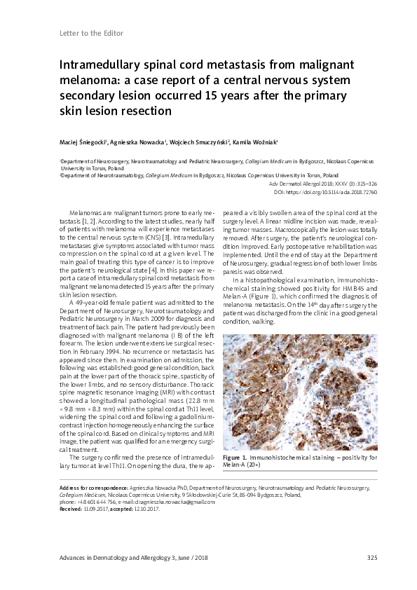 (PDF) Intramedullary spinal cord metastasis from mammary carcinoma