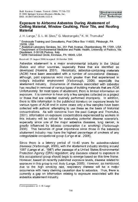 (PDF) Exposure to Airborne Asbestos During Abatement of Ceiling ...
