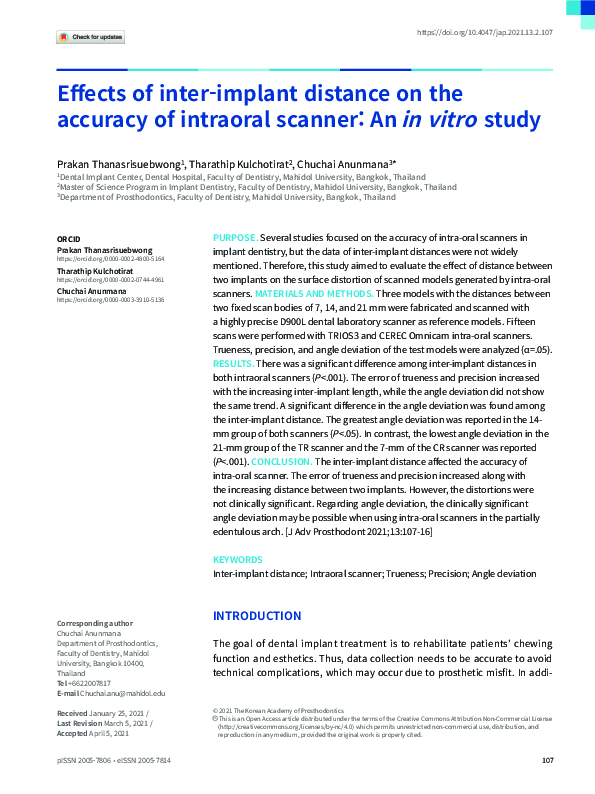 (PDF) Effects of inter-implant distance on the accuracy of intraoral ...