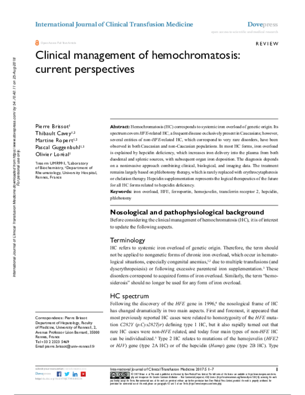 (PDF) Clinical management of hemochromatosis: current perspectives
