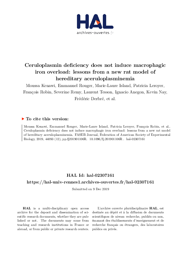 (PDF) Ceruloplasmin deficiency does not induce macrophagic iron ...