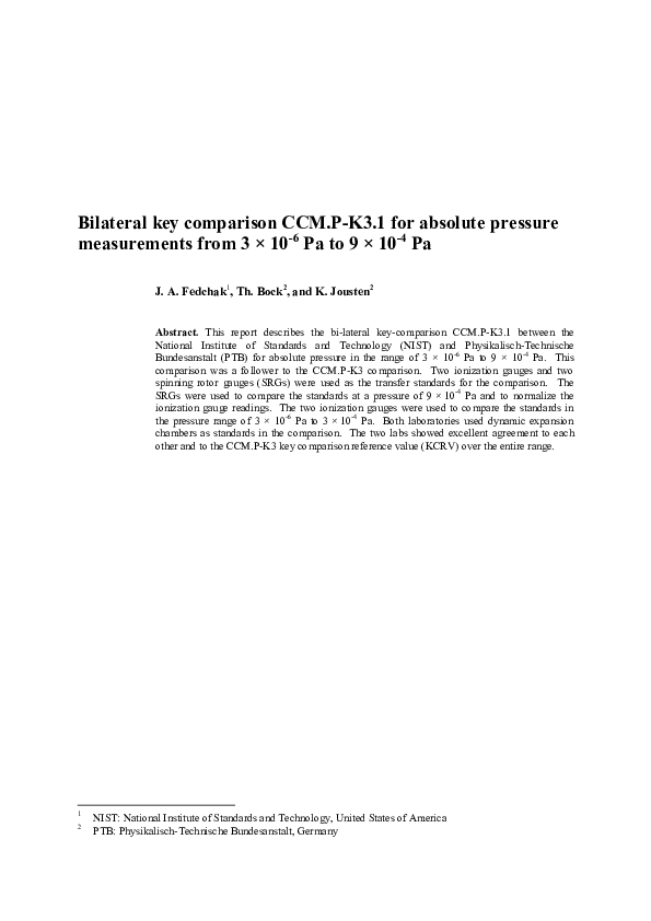 (PDF) Bilateral key comparison CCM.P-K3.1 for absolute pressure ...