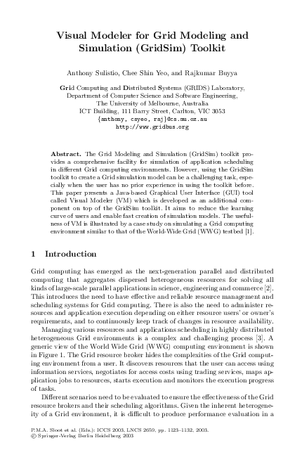 Pdf Visual Modeler For Grid Modeling And Simulation Gridsim Toolkit