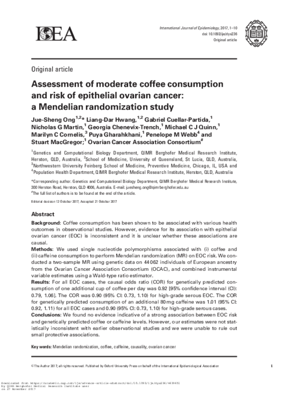 (PDF) Assessment of moderate coffee consumption and risk of epithelial ...