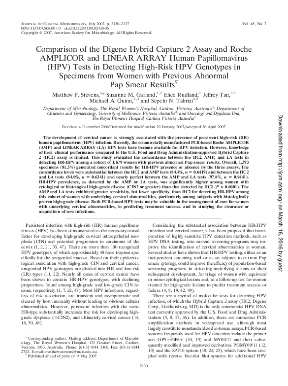 (PDF) Comparison of the Digene Hybrid Capture 2 Assay and Roche ...