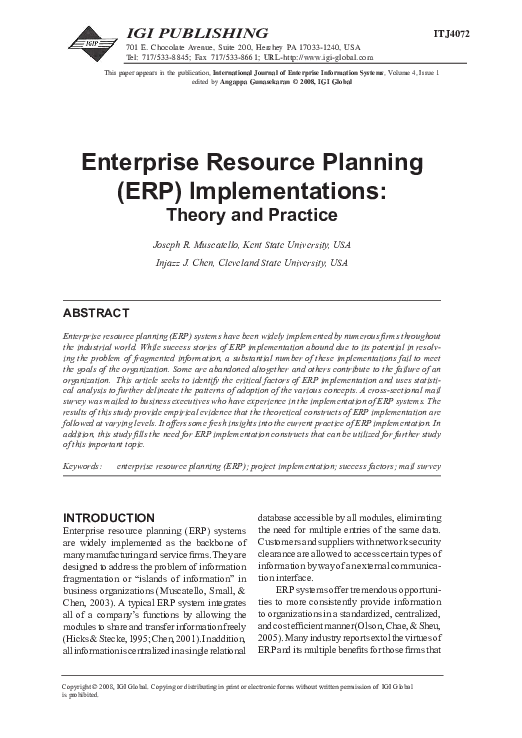 (PDF) Enterprise Resource Planning (ERP) Implementations