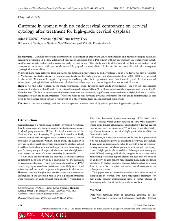 (PDF) Outcome in women with no endocervical component on cervical ...